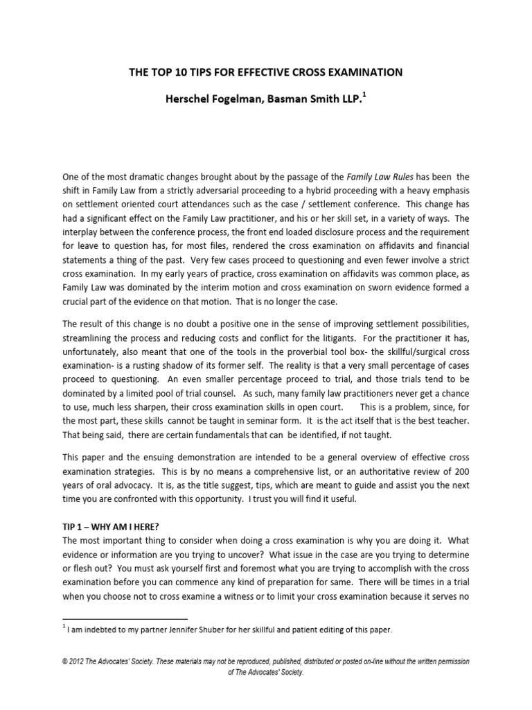 Tips On Cross-Examination - Fogelman | PDF | Witness | Cross Examination