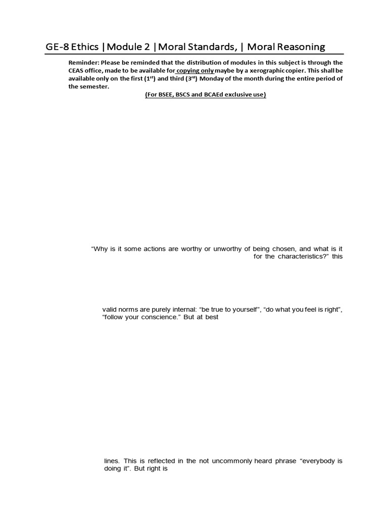 Module 2 Moral Standards and Moral Reasoning | PDF | Reason | Morality
