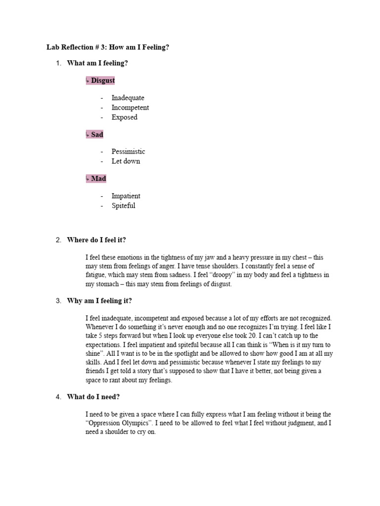 Lab Reflection # 3 - How Am I Feeling | PDF