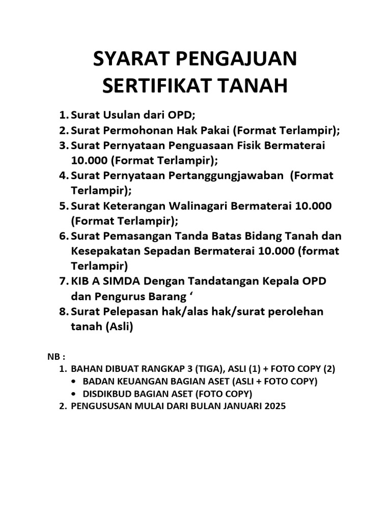 Syarat Pengajuan Sertifikat Tanah | PDF