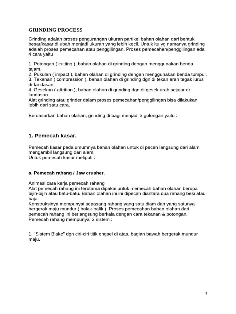 Proses dan Alat Grinding Bahan Olahan | PDF