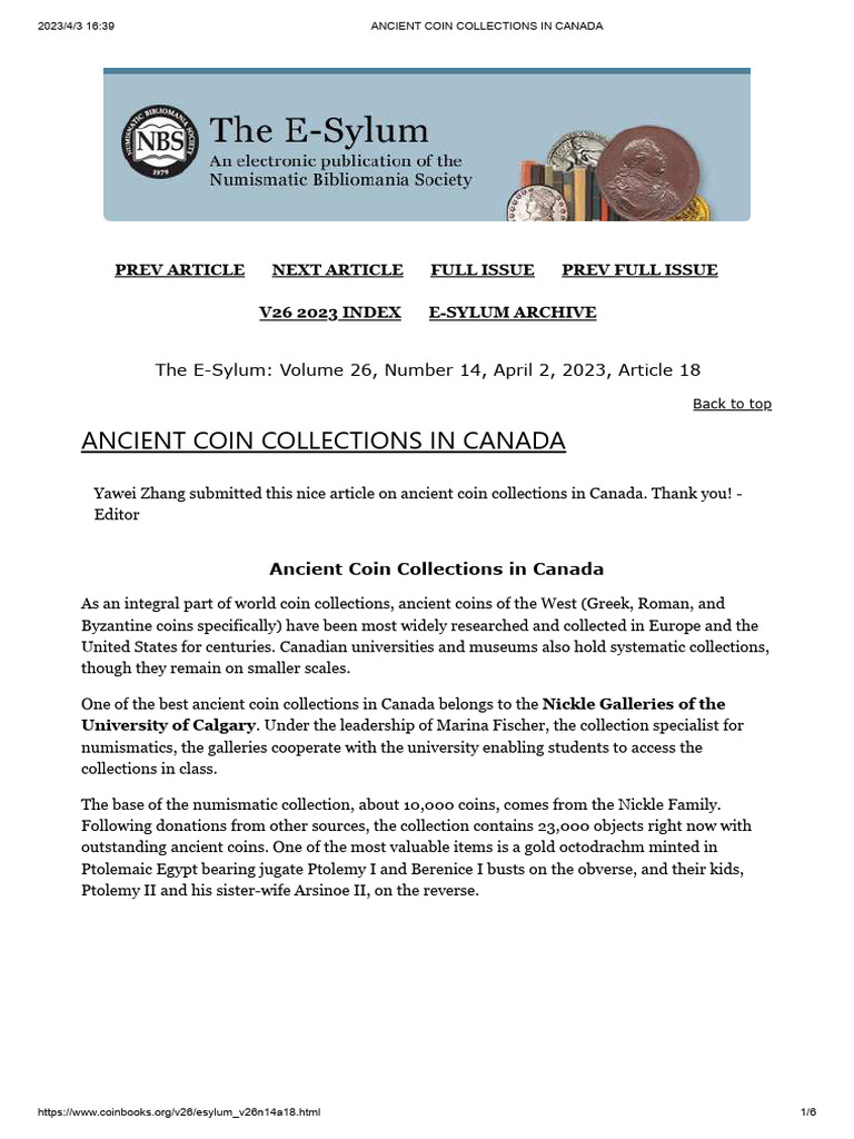 Ancient Coin Collections in Canada | PDF | Coins | Numismatics