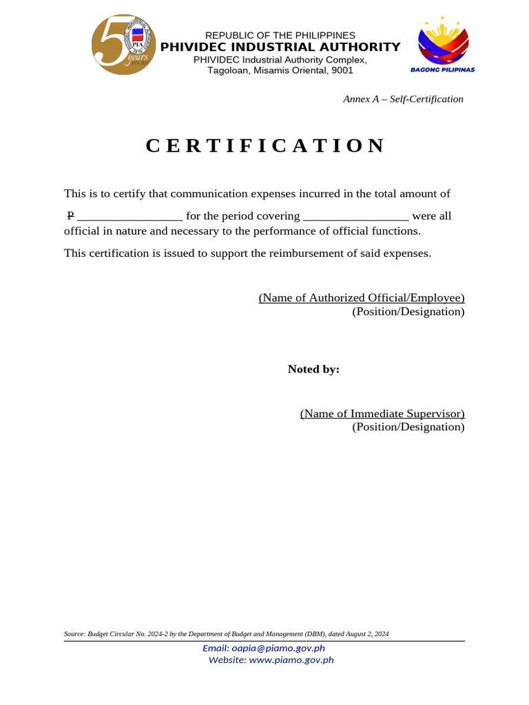 Self-Certification Communication Expense | PDF
