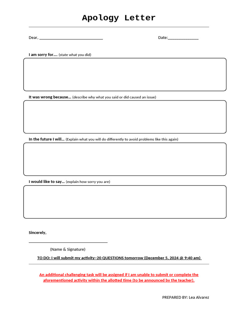Student Apology Template | PDF