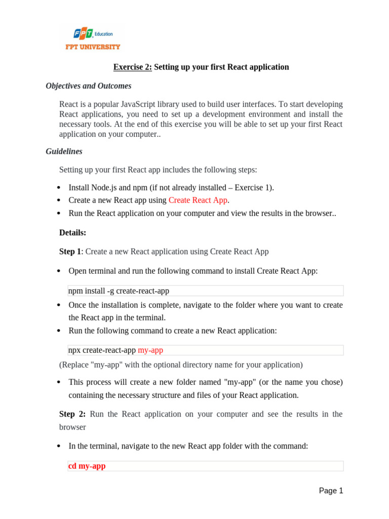 FER202 - Slot01 - Exercise 2 - Setting Up Your First React Application | PDF | Software ...