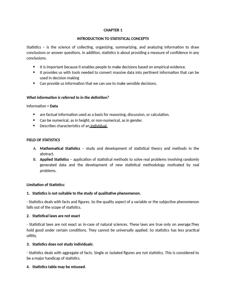 Introduction To Statistical Concepts | PDF | Sampling (Statistics) | Statistics