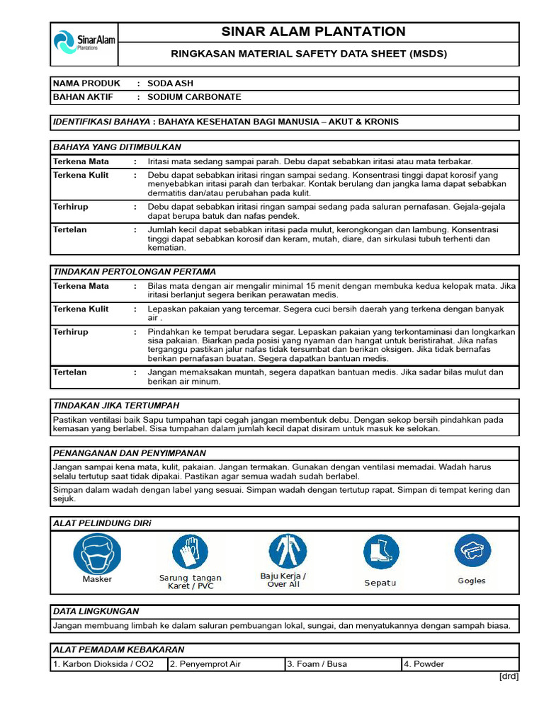 MSDS Soda Ash: Bahaya dan Penanganan | PDF