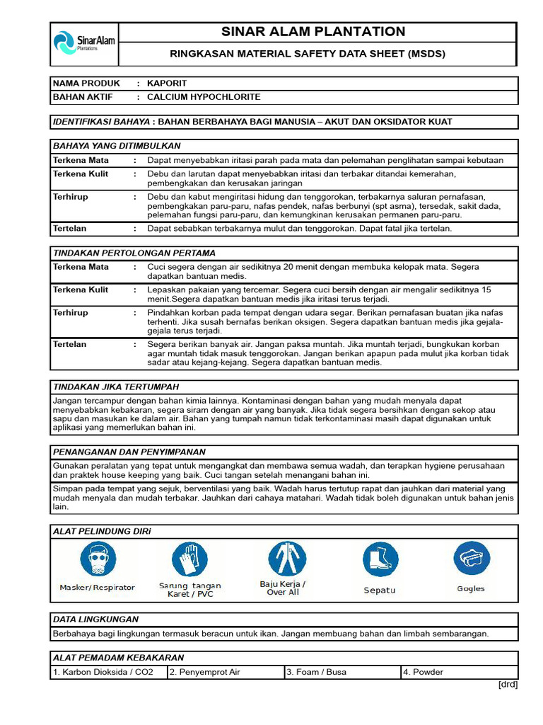 MSDS Kaporit: Bahaya dan Penanganan | PDF