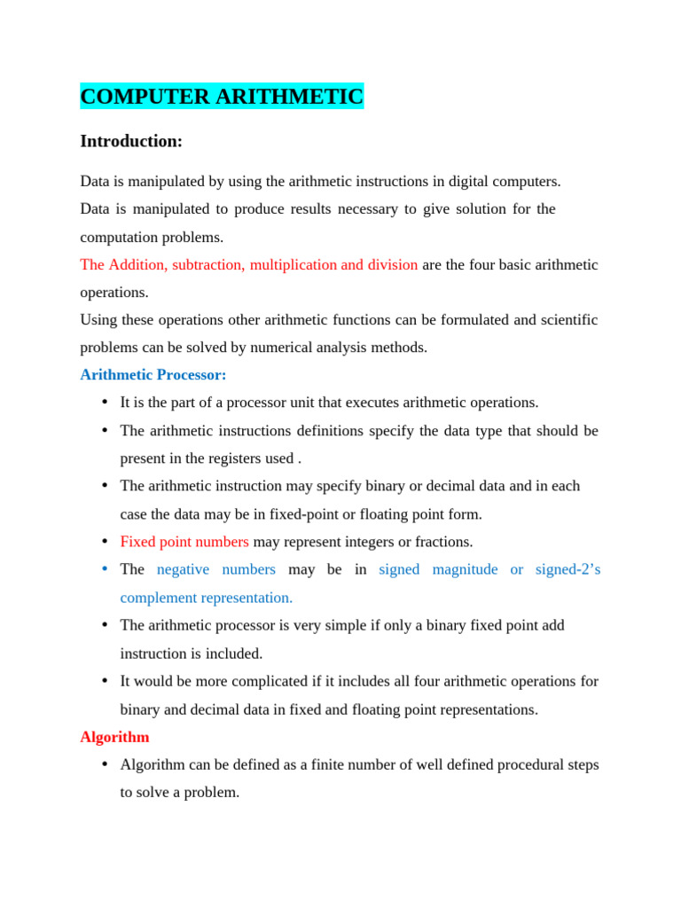 Computer Arithmetic Operations Explained | PDF | Division (Mathematics) | Multiplication