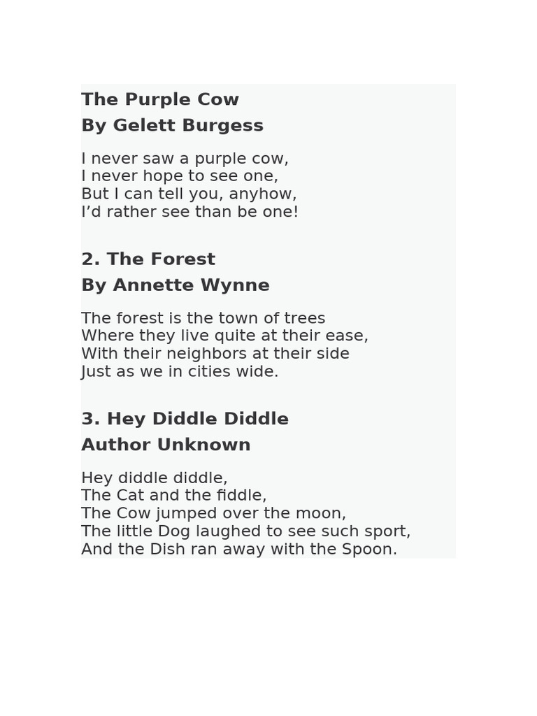 Poems for Kids Below 6 | PDF