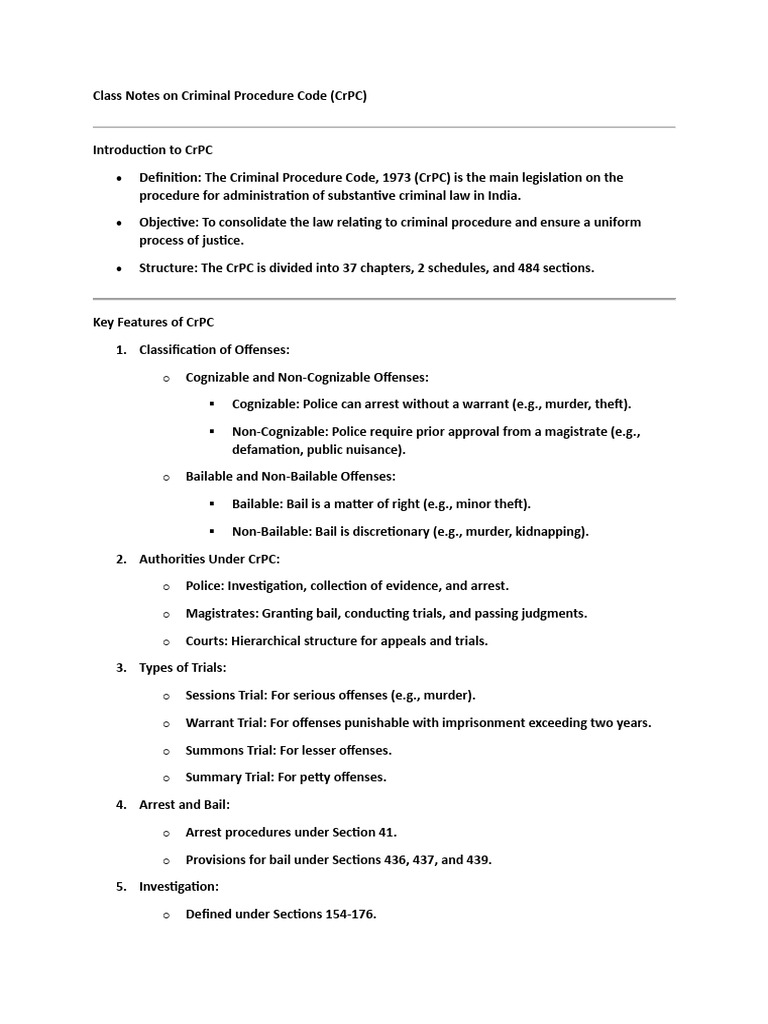 Class Notes On Criminal Procedure Code | PDF | Bail | Criminal ...