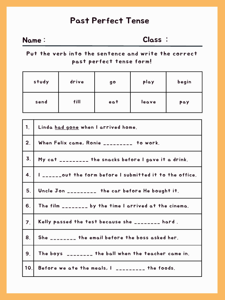 9 2 Past Perfect Worksheet | PDF