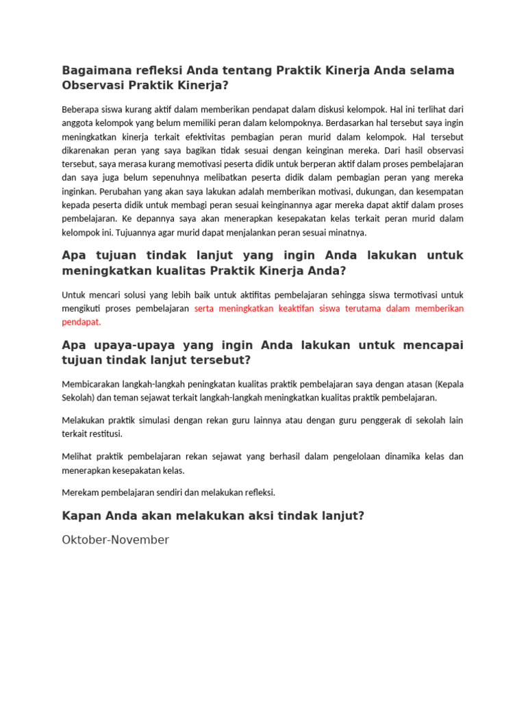 Bagaimana Refleksi Anda Tentang Praktik Kinerja Anda Selama Observasi ...
