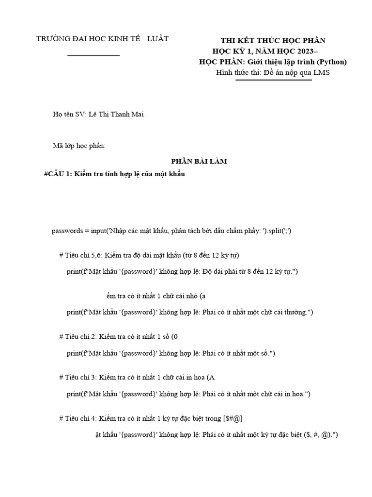 Cuoi Ky - Gioi Thieu Lap Trinh Python | PDF