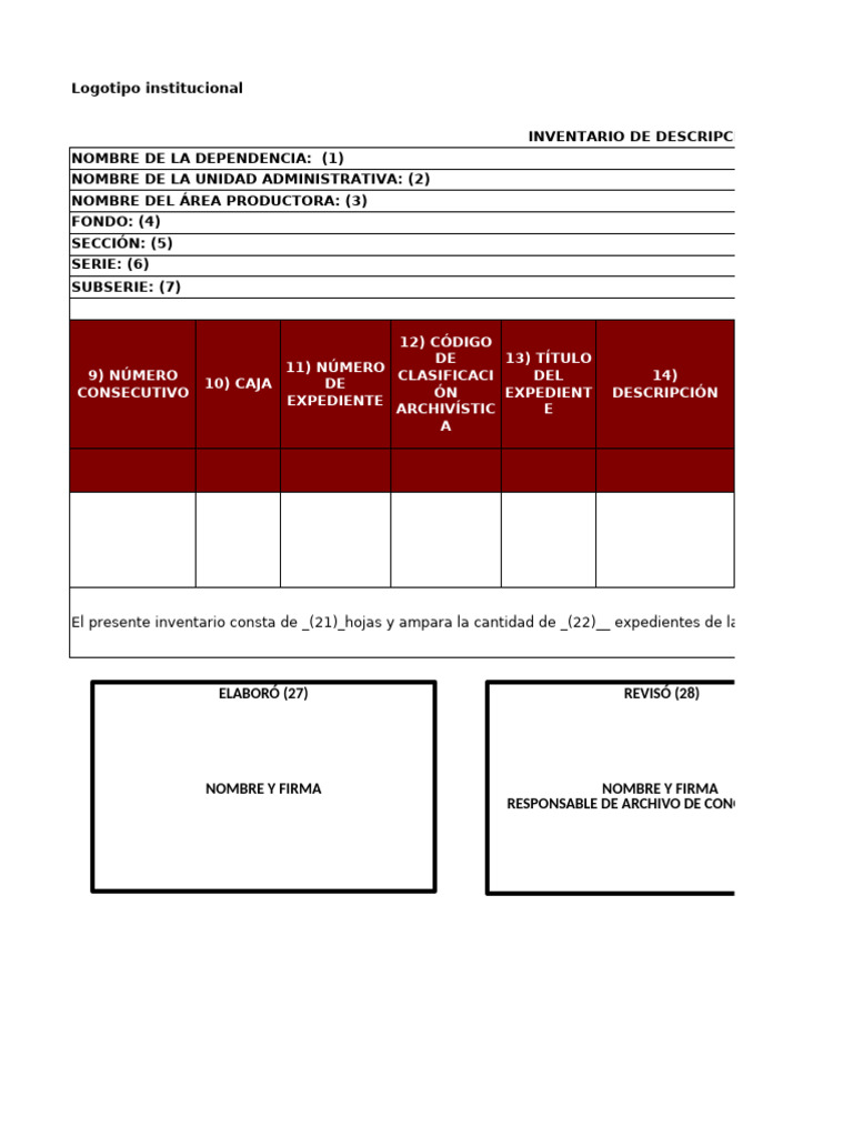 2 1 Formato Inventario Descripci N de Documentos Textuales para Transferencia Secundaria | PDF