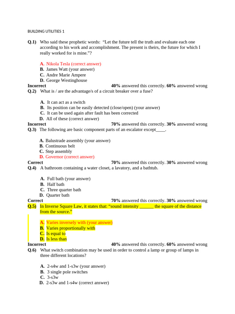 Building Utilities Quiz Questions | PDF | Electrical Resistance And ...