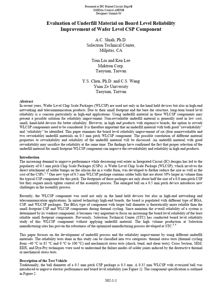 Evaluation of Underfill Material On Board Level Reliability Improvement ...