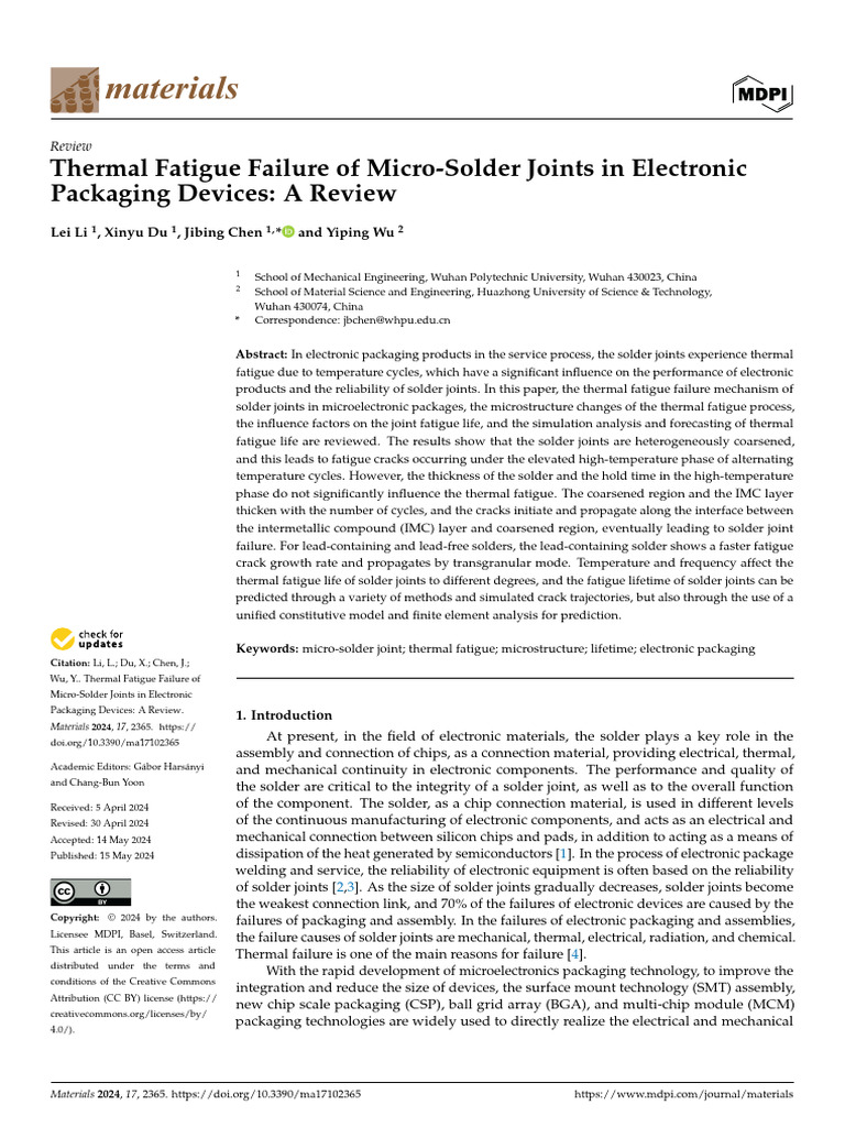 Thermal Fatigue Failure of Micro-Solder Joints in Electronic Packaging ...