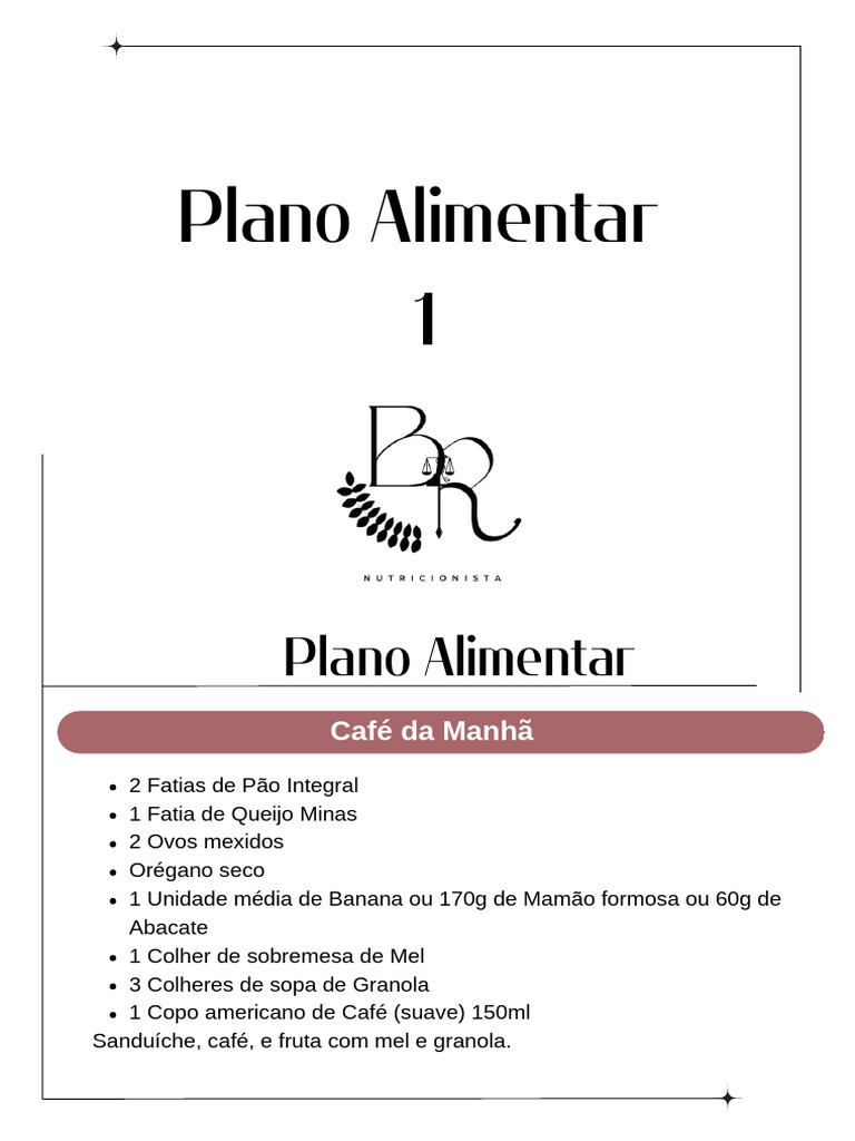 Modelo de Plano Alimentar Word | PDF | Banana | Caldo
