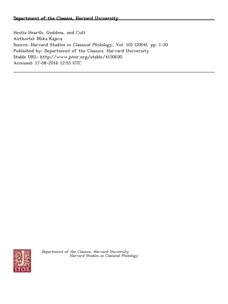 Hestia: Goddess of Hearth and Cult | PDF