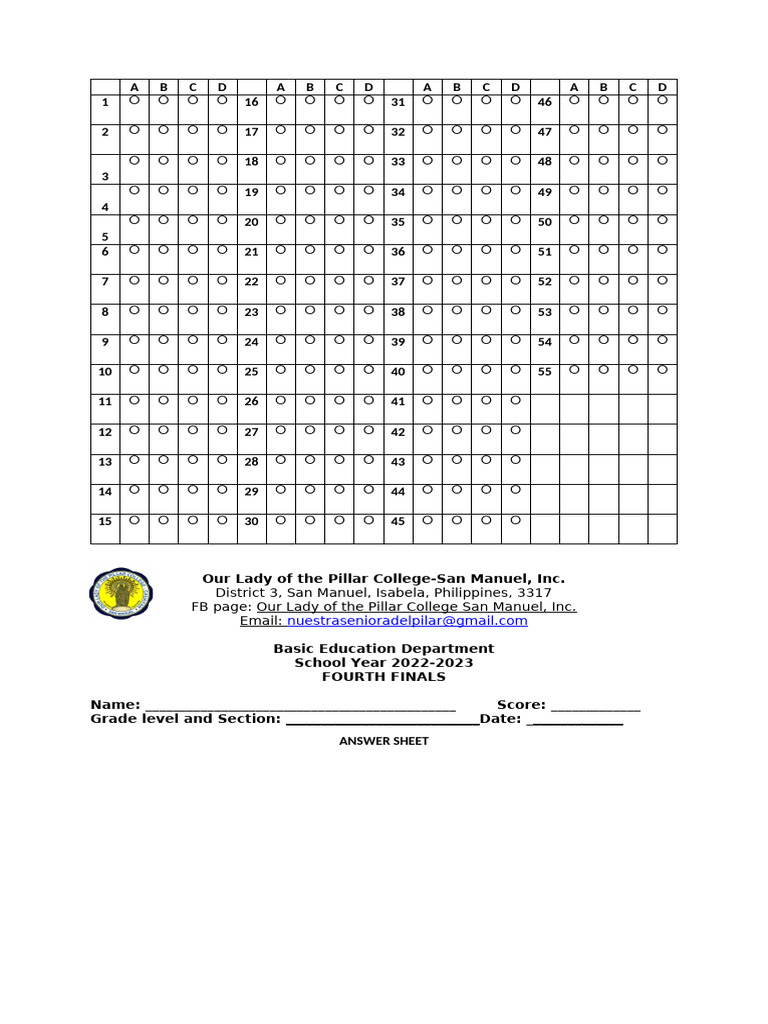 Ans. Sheet | PDF