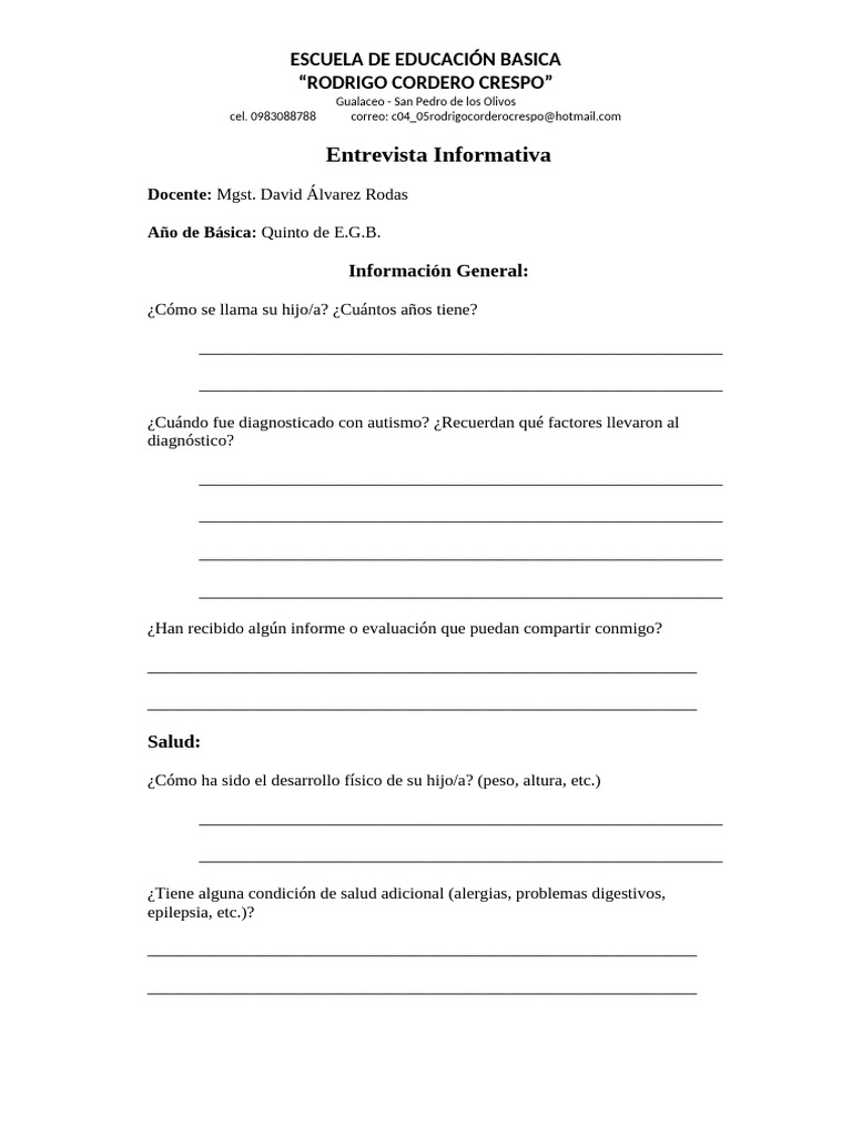 Primera Entrevista Informativa GADIEL | PDF | Escuelas | Educación primaria