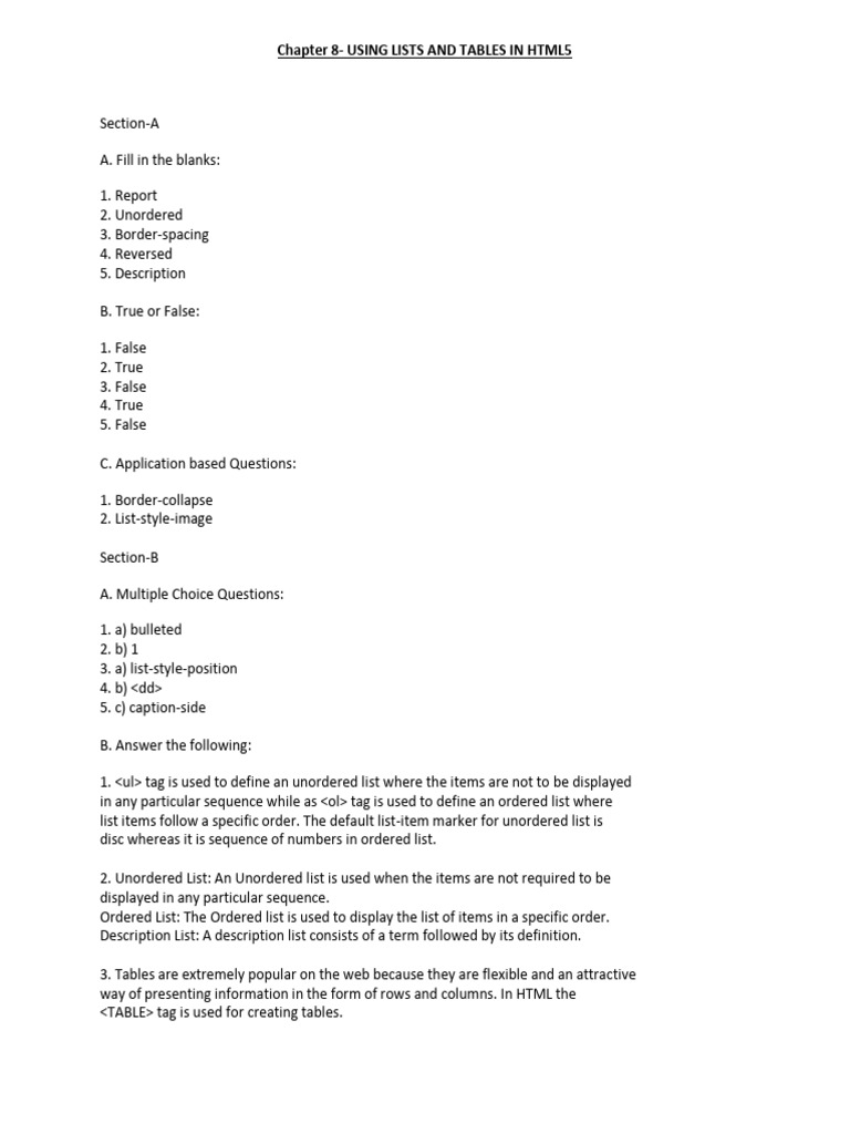 HTML5 Lists, Tables, Images & Links Guide | PDF | Html Element | Hyperlink