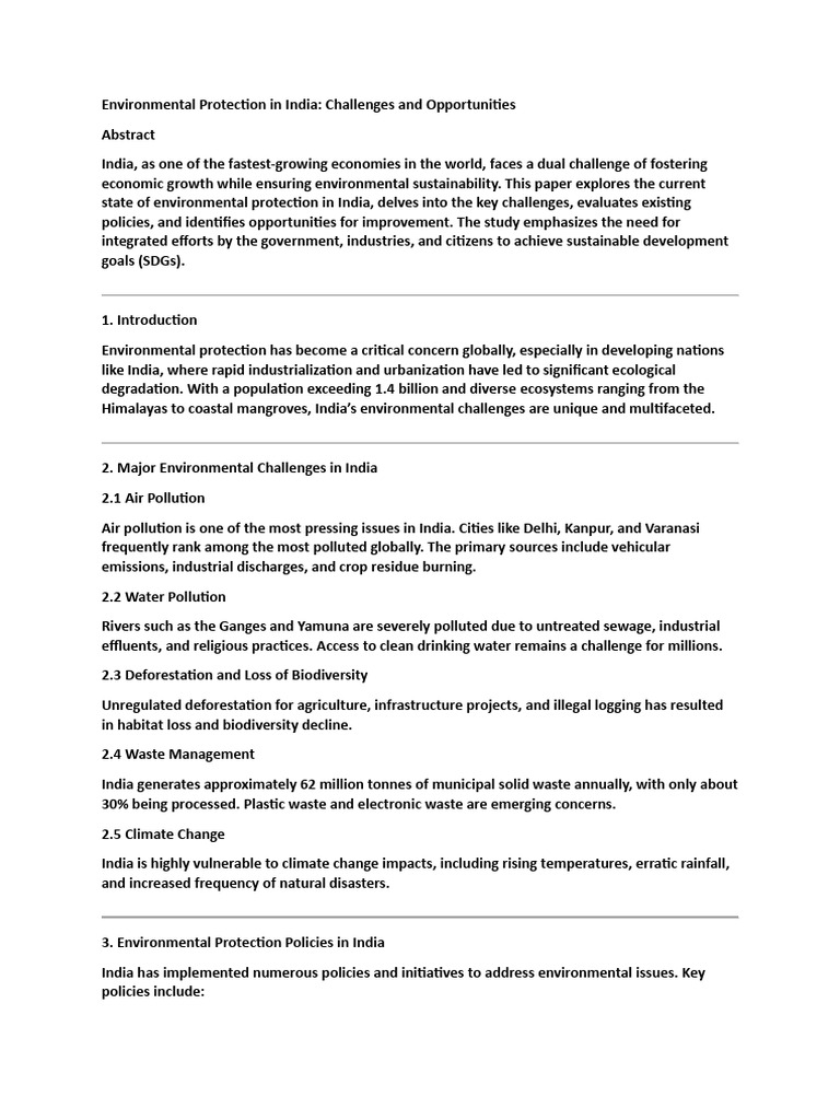 Environmental Protection Challenges in India | PDF | Sustainability ...