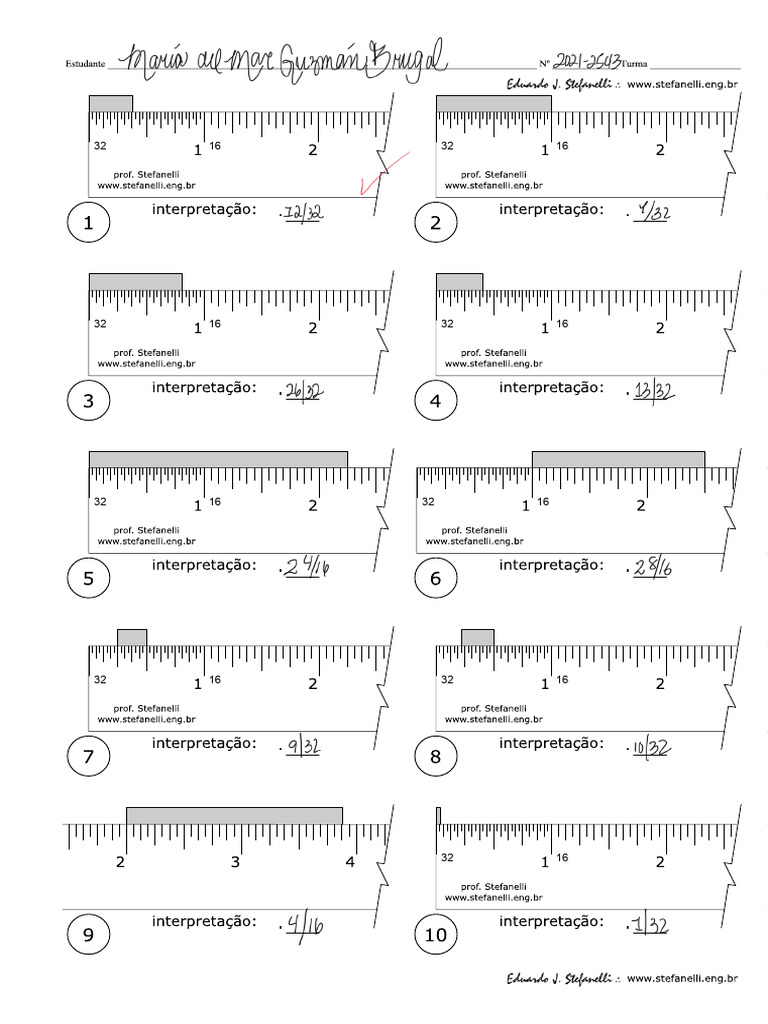 HOJA 2 escala-regua-graduada-polegada-fracionaria-exercicio ...