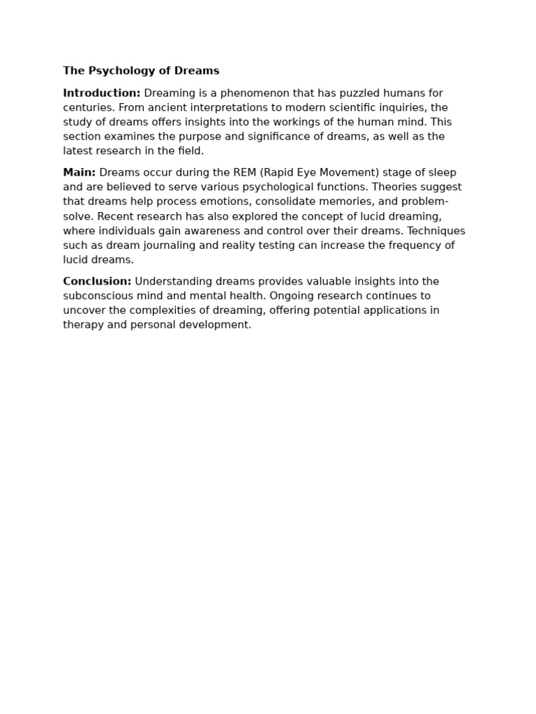 Insights into Dream Psychology | PDF