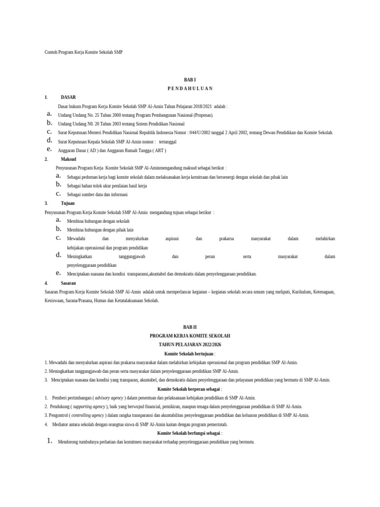 Contoh Program Kerja Komite Sekolah Smp | PDF