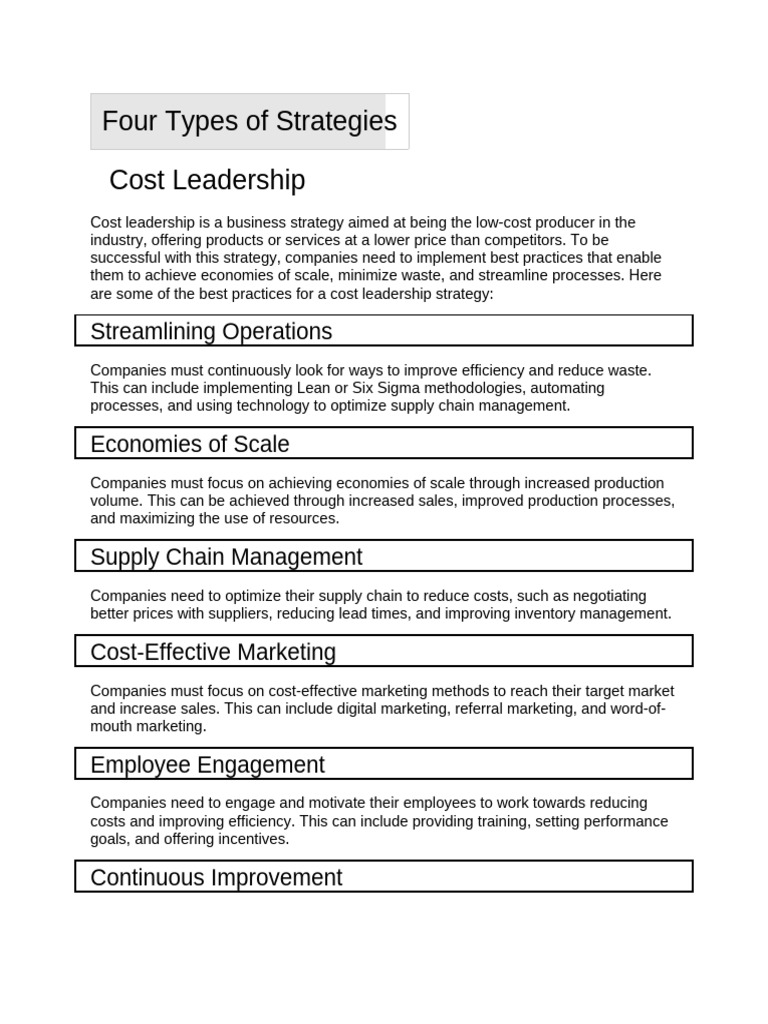 Four Types of Strategies | PDF | Competitive Advantage | Strategic ...