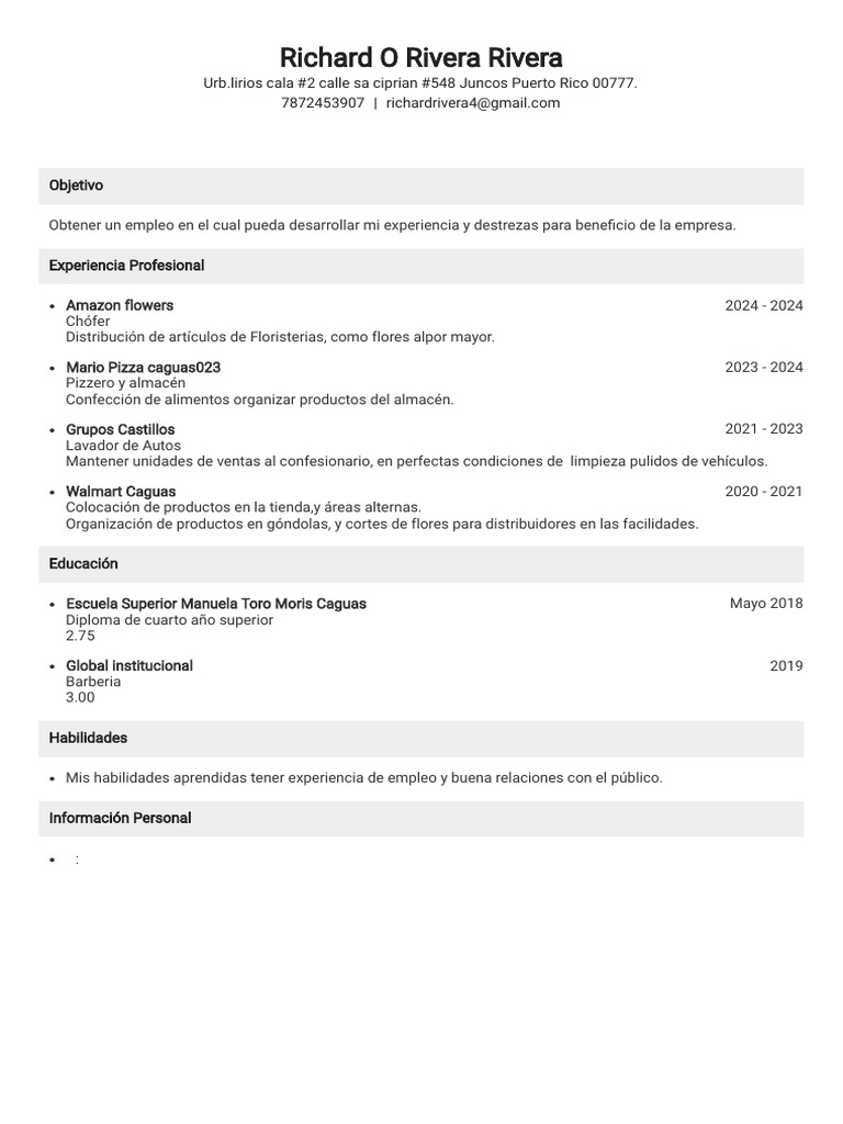 Currículum Vitae de Richard Rivera | PDF