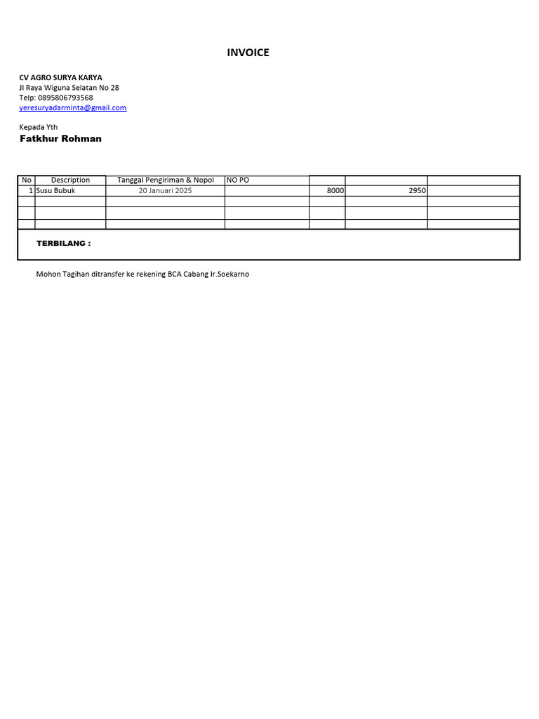 Invoice Pembelian Susu Bubuk | PDF