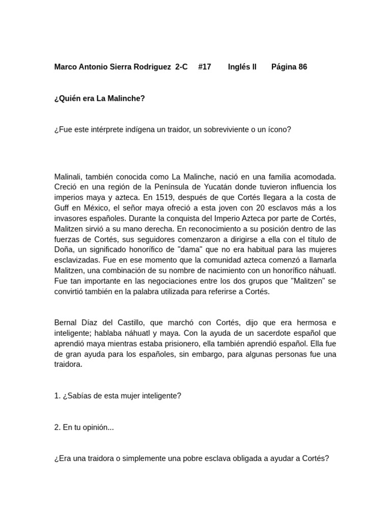 La Malinche: Traidora o Heroína? | PDF