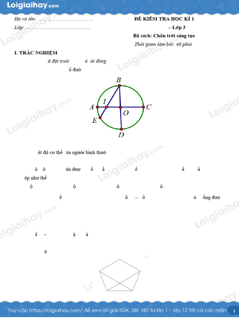 De Kiem Tra Hoc Ki 1 Toan 3 Chan Troi Sang Tao de So 9 1669954167 | PDF