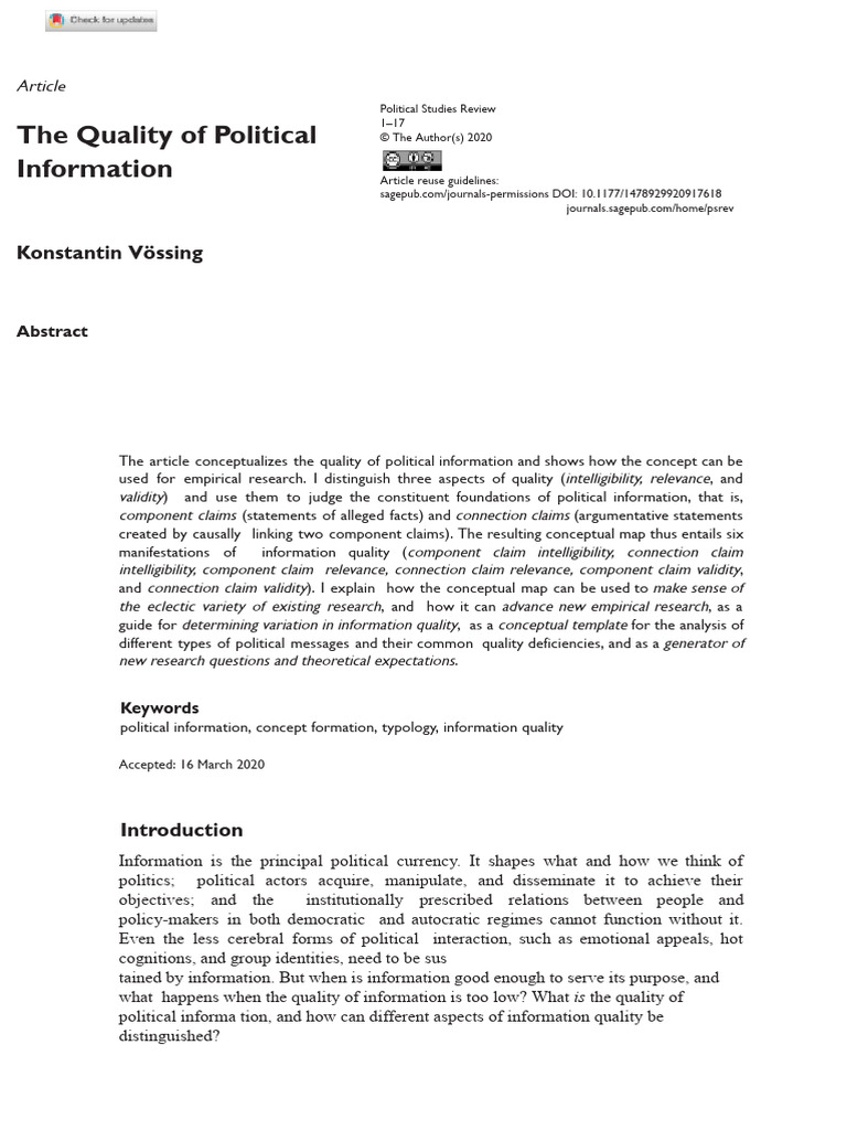 The Quality of Political Information | PDF | Information | Policy
