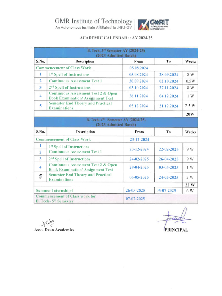 B.Tech 3rd - 4th Sem. Academic Calendar 2024-25 | PDF