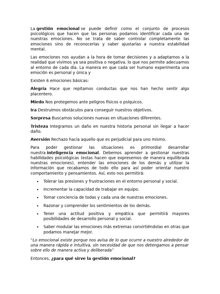 Gestión Emocional | PDF | Las emociones | Pensamiento