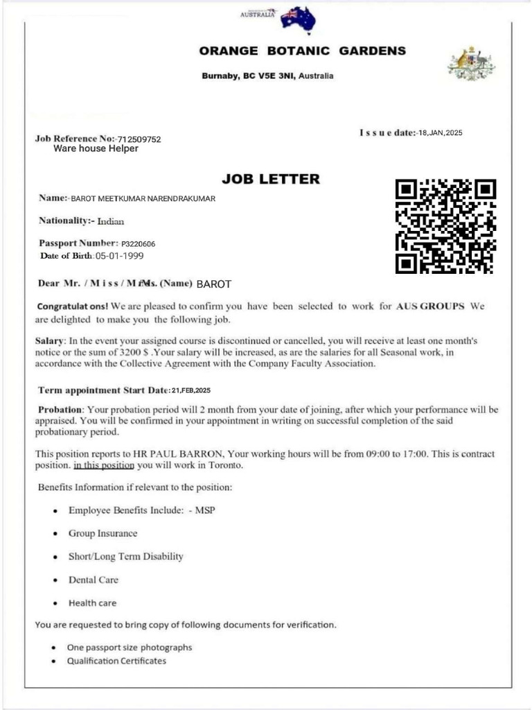 Meetkumar Indian Job Offer Letter | PDF