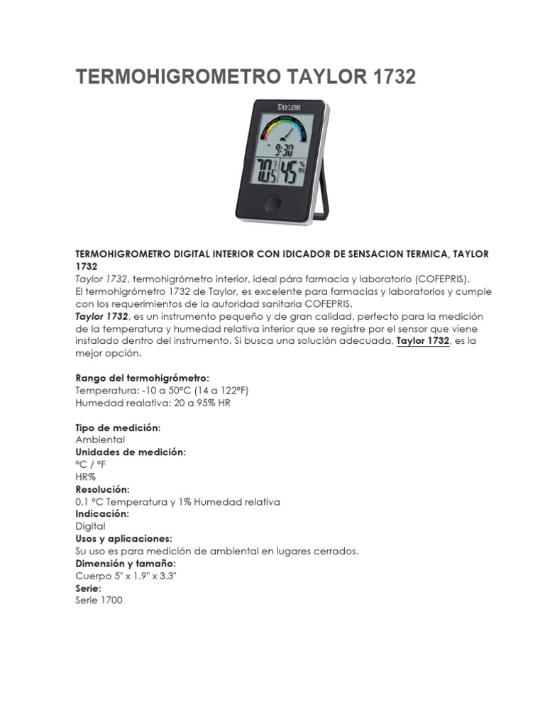 Termohigrometro Taylor 1732: Termohigrometro Digital Interior Con ...