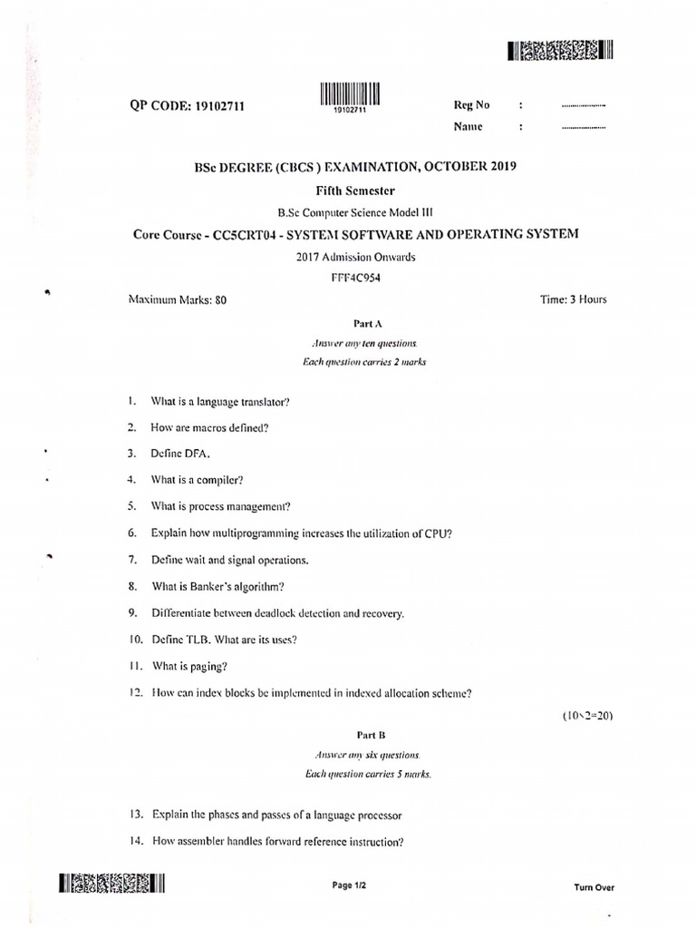 System Software and Operating System OCT 2019 | PDF | Operating System ...