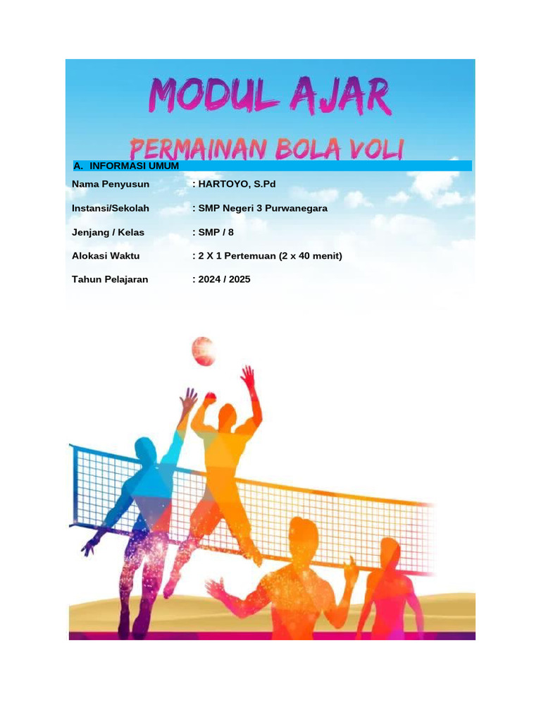 Modul Ajar Permainan Bola Voly Pasing Bawah | PDF