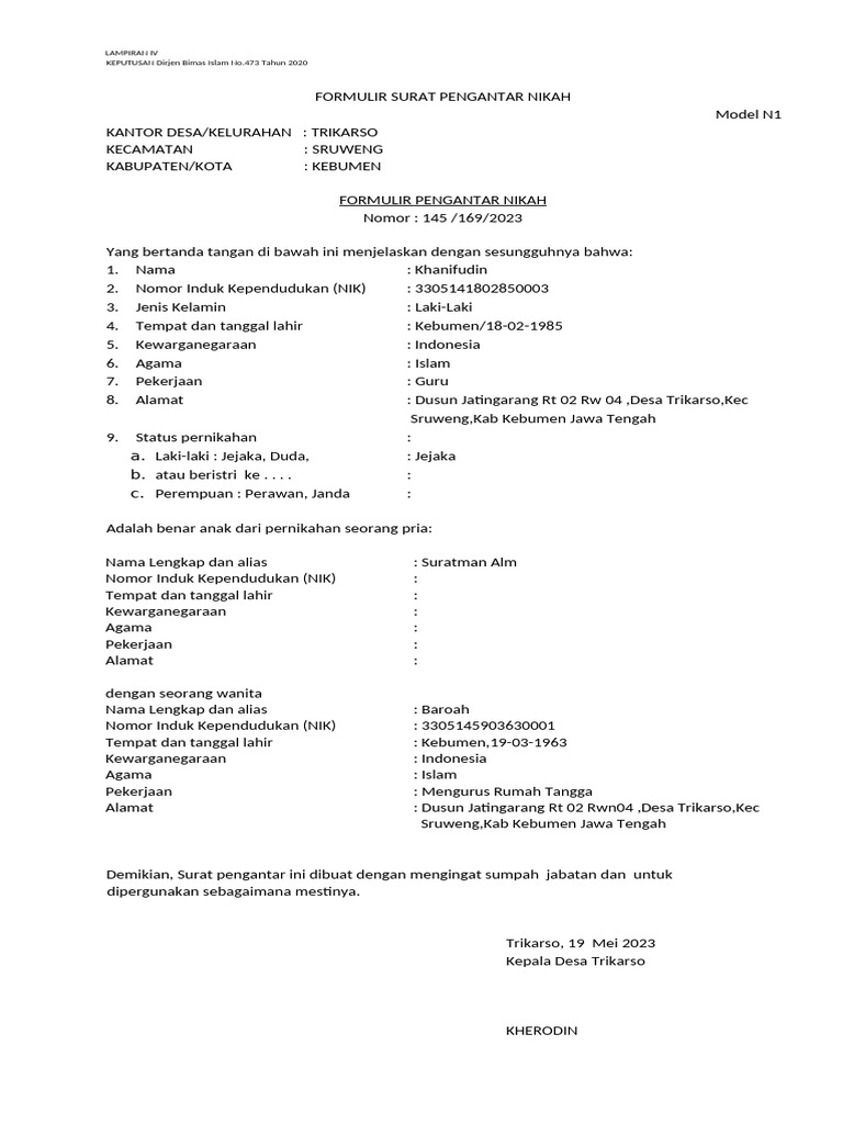 Formulir Nikah | PDF