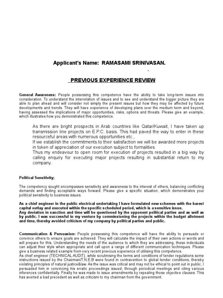 Previous Experience Review | PDF
