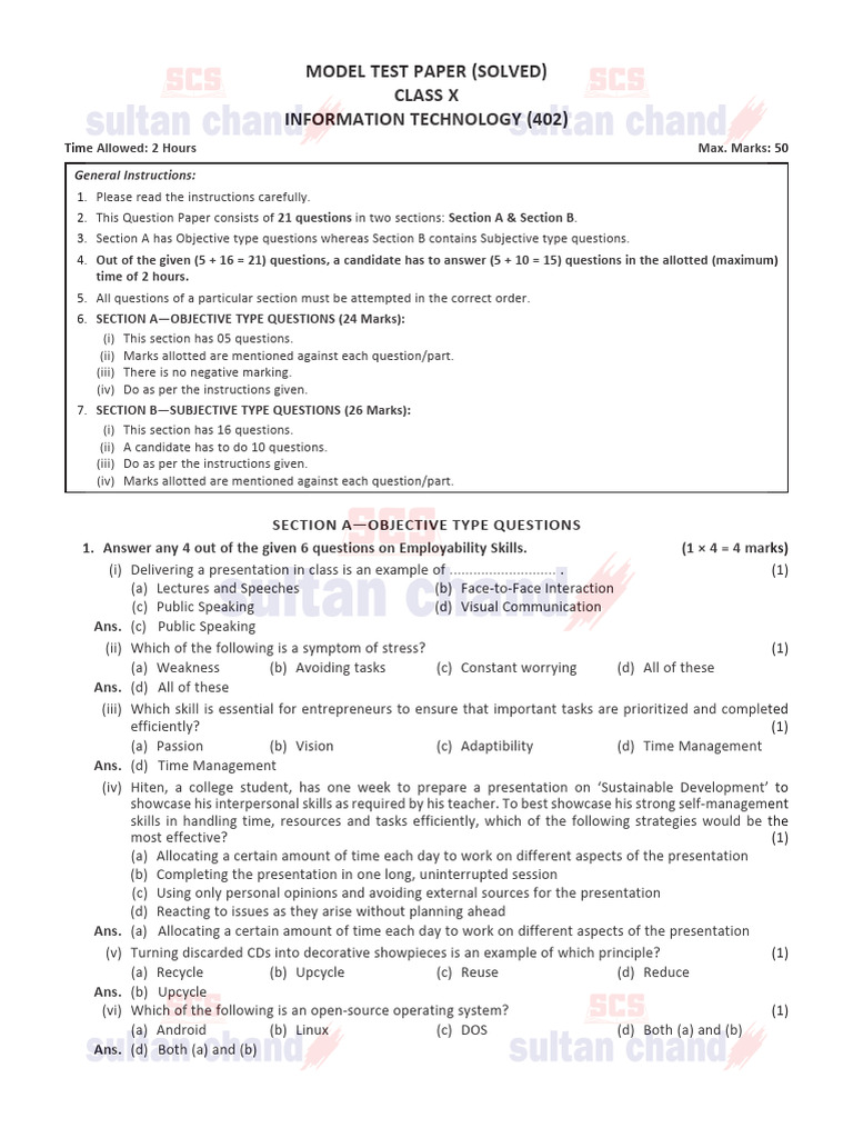 Class X IT Model Test Paper Solved | PDF | Sustainability | Data Type