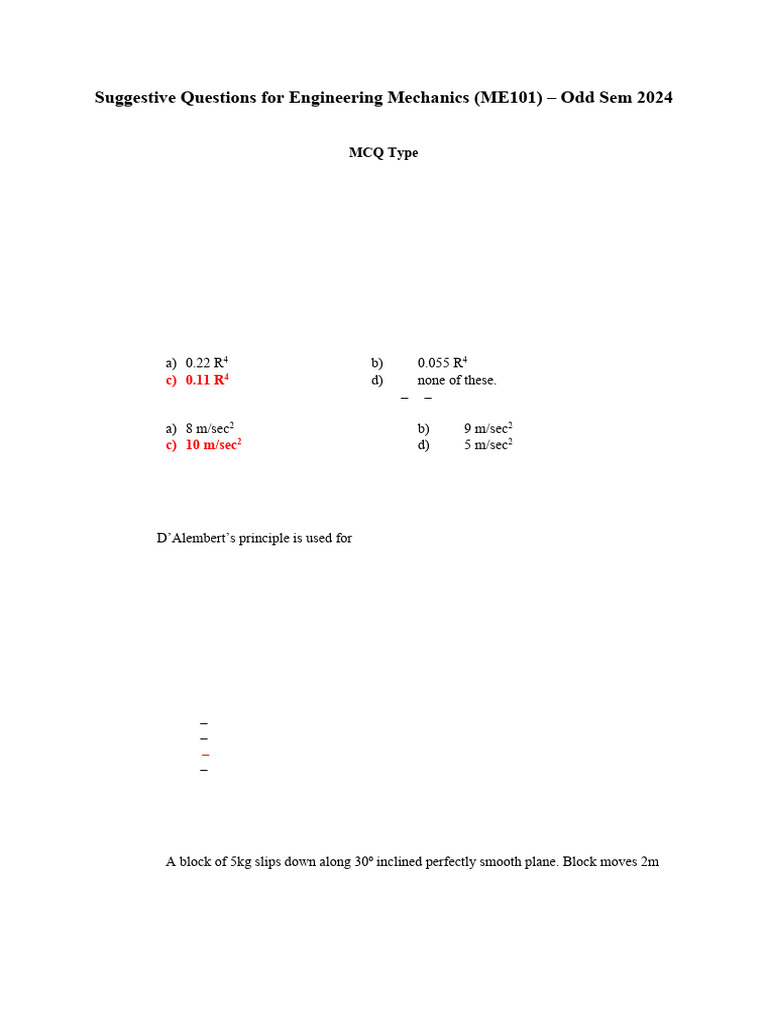 Suggestive Questions for Engineering Mechanics | PDF | Rotation Around ...