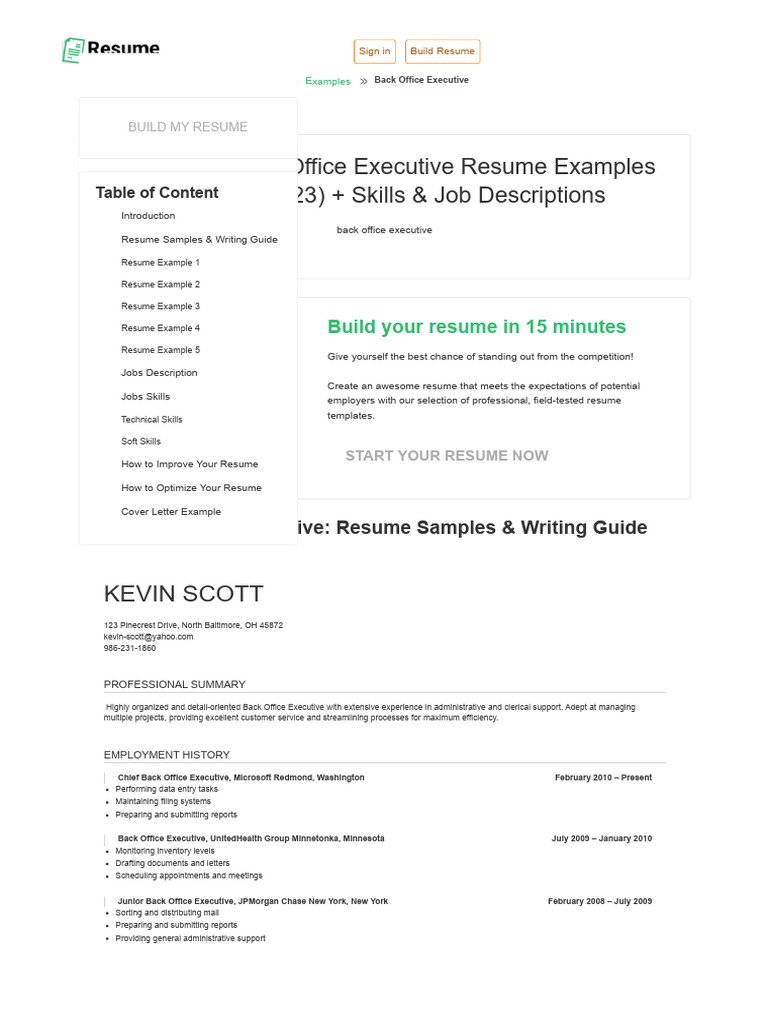 Back Office Executive Resume Guide | PDF | Résumé | Databases