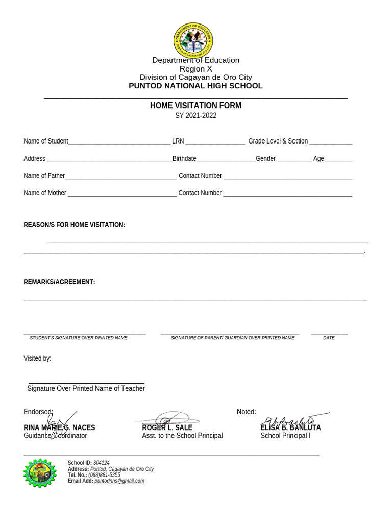 Aj Home Visitation Form | PDF