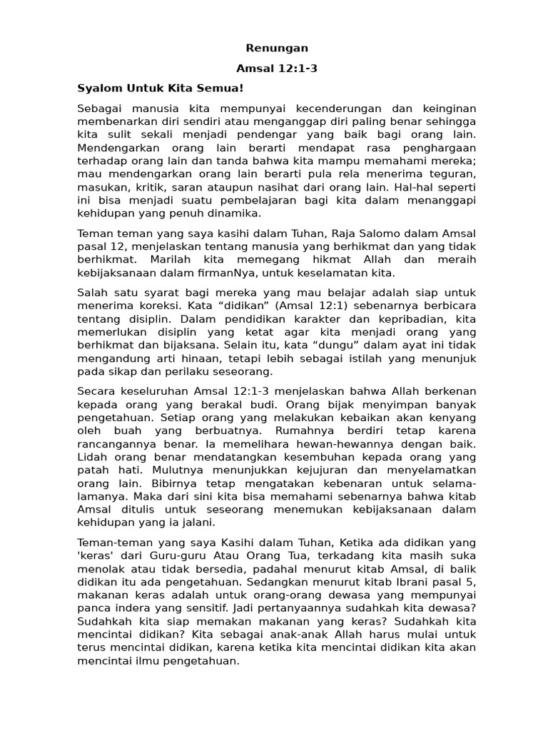 Hikmat dalam Amsal 12:1-3 | PDF